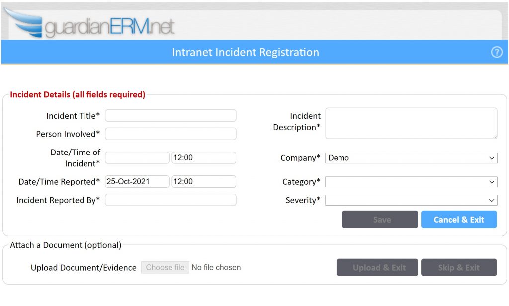 Standard Intranet Screen | GuardianERM.net